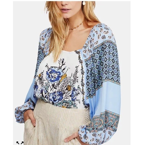 Free People | Tops | Free People Pasitano Printed Blouse Womens Small ...